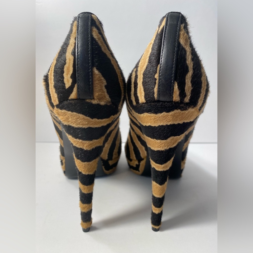 Gucci Pumps Heels Ponyhair Zebra Print Black Tan 41 - Gem